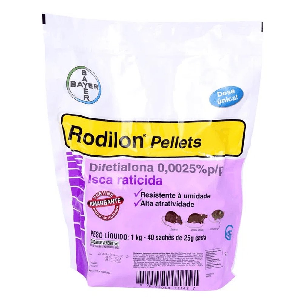 Raticida Rodilon bag Bayer 40 sachês 25g - boutin